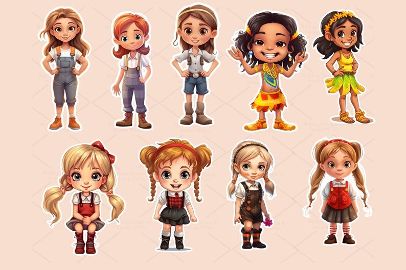 78 Digital Cute Girl Clip Art Set Cute Girl Sticker Cute - Etsy