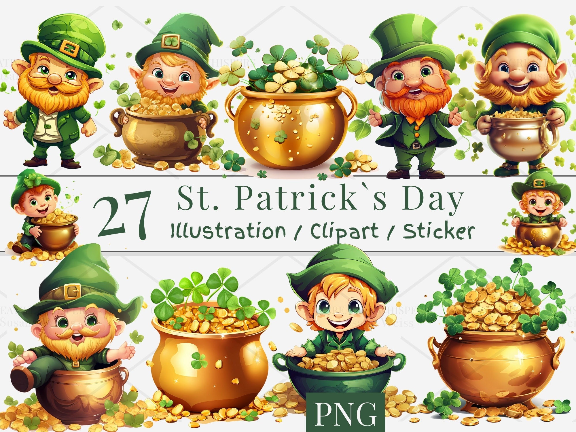 27 Digital Cute St. Patricks Clipart Set, Cute St. Patricks Sticker ...