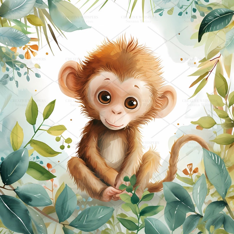 Jungle Baby Animals Watercolor Clipart Bundle 10 High Quality ...