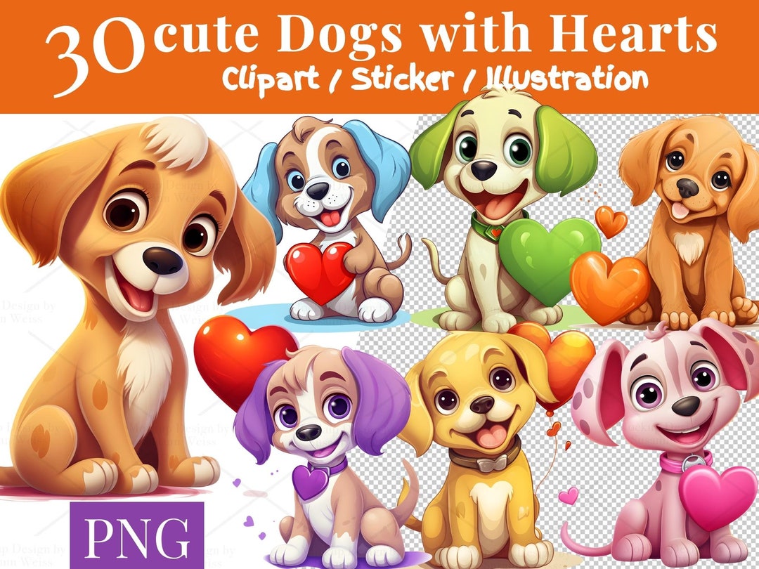 30 Digital Cute Dog Clip Art Set, Cute Dog Sticker, Cute Dog Colorful ...