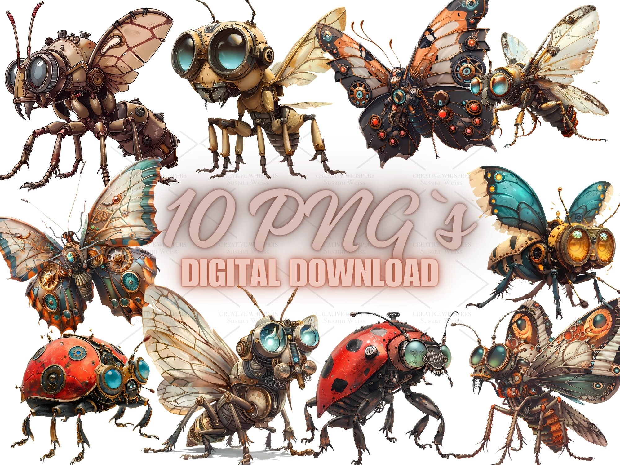 Steampunk Insect Sticker, Clipart Bundle 10 High Quality Pngs ...