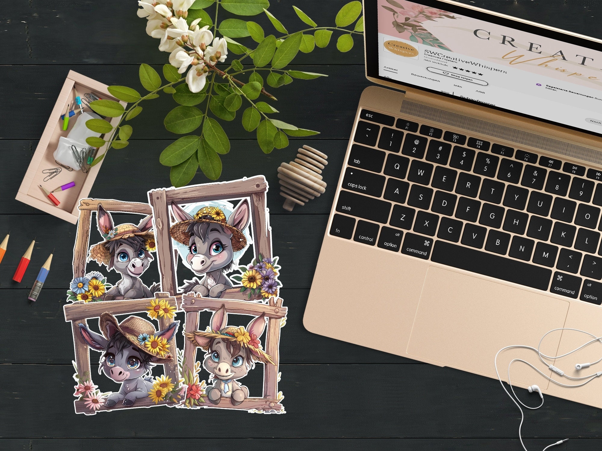 Funny Donkey in Frame, Clipart Bundle 10 High Quality Pngs, Journaling ...