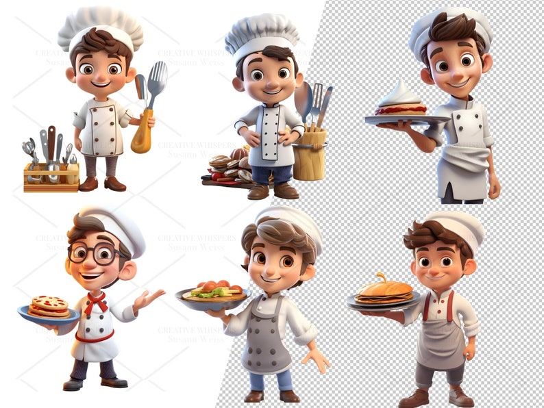 33 Digital Cute Cook 3d Clipart Set, Cute Cook Sticker, Sublimation ...
