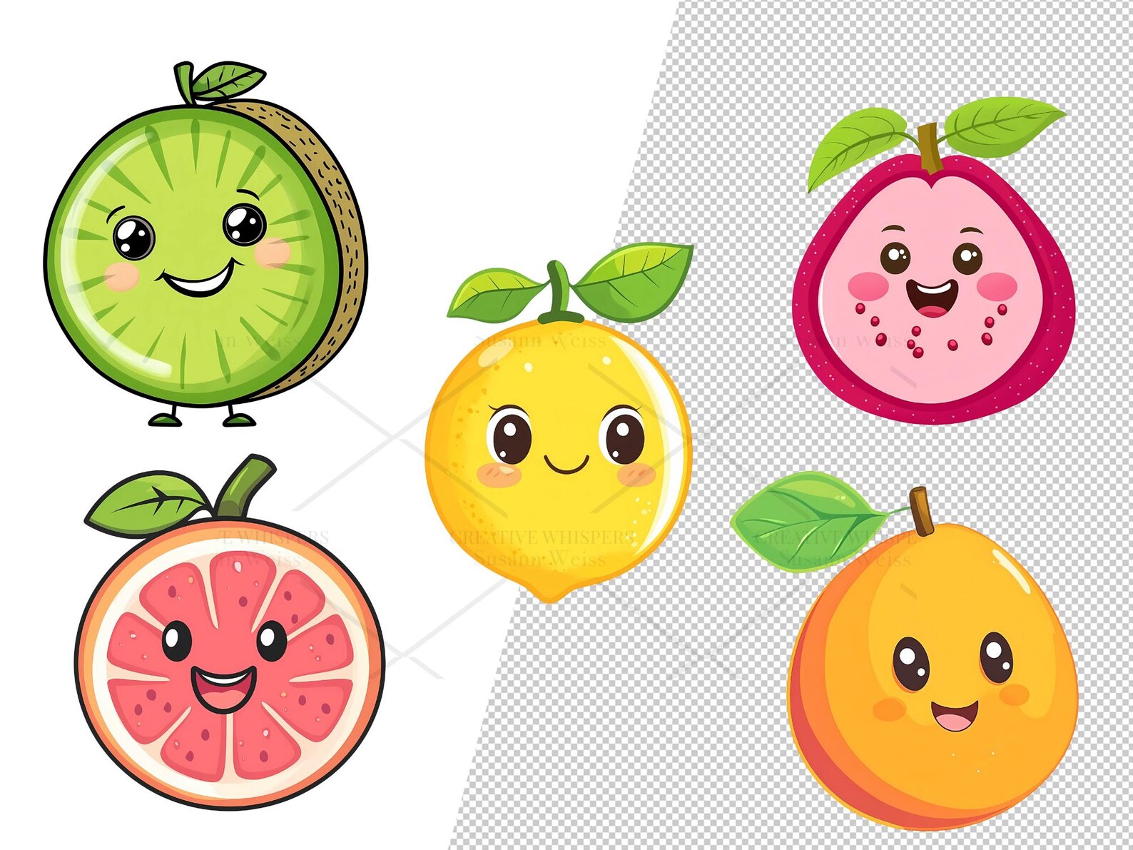 Cute Funny Fruits Cartoon Sticker, Clipart Bundle- 28 High Quality Pngs ...