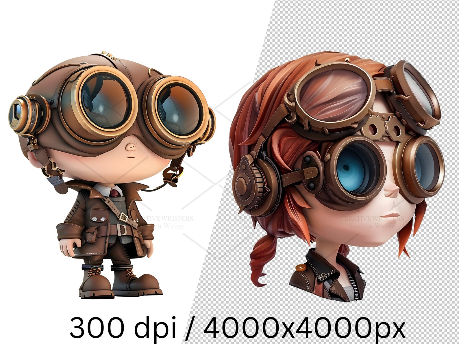 Steampunk Cartoon Illustration Clipart Sticker Bundle- 10 High Quality ...