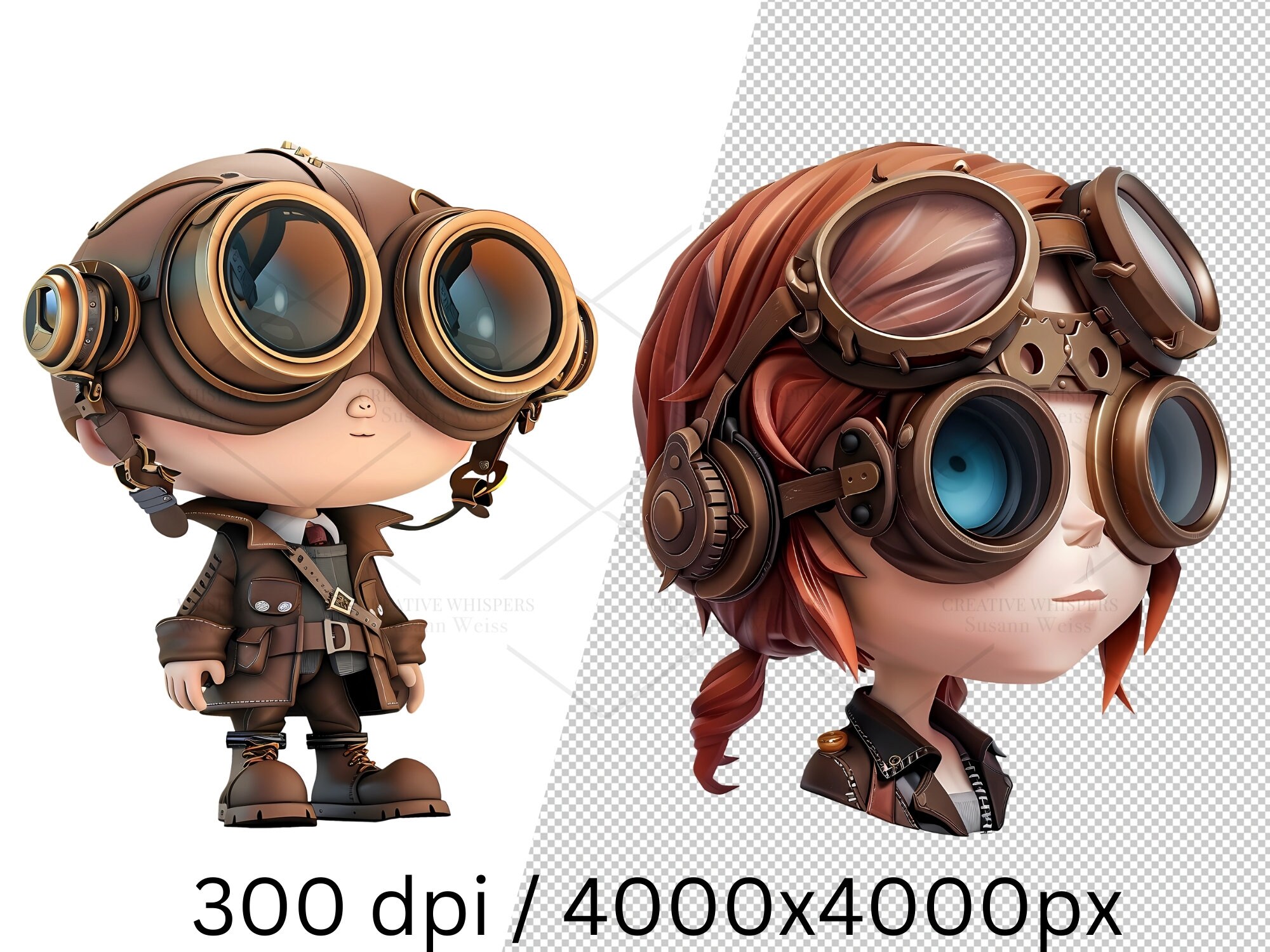 Steampunk Cartoon Illustration Clipart Sticker Bundle- 10 High Quality ...