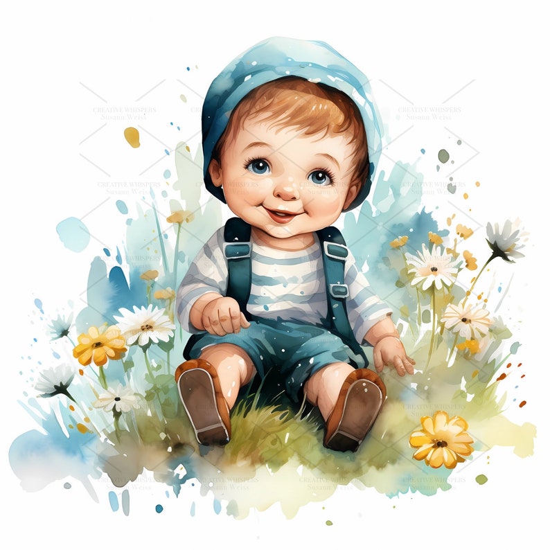 Cute Boy With Flowers Watercolor Clipart Bundle- 10 High Quality Images ...