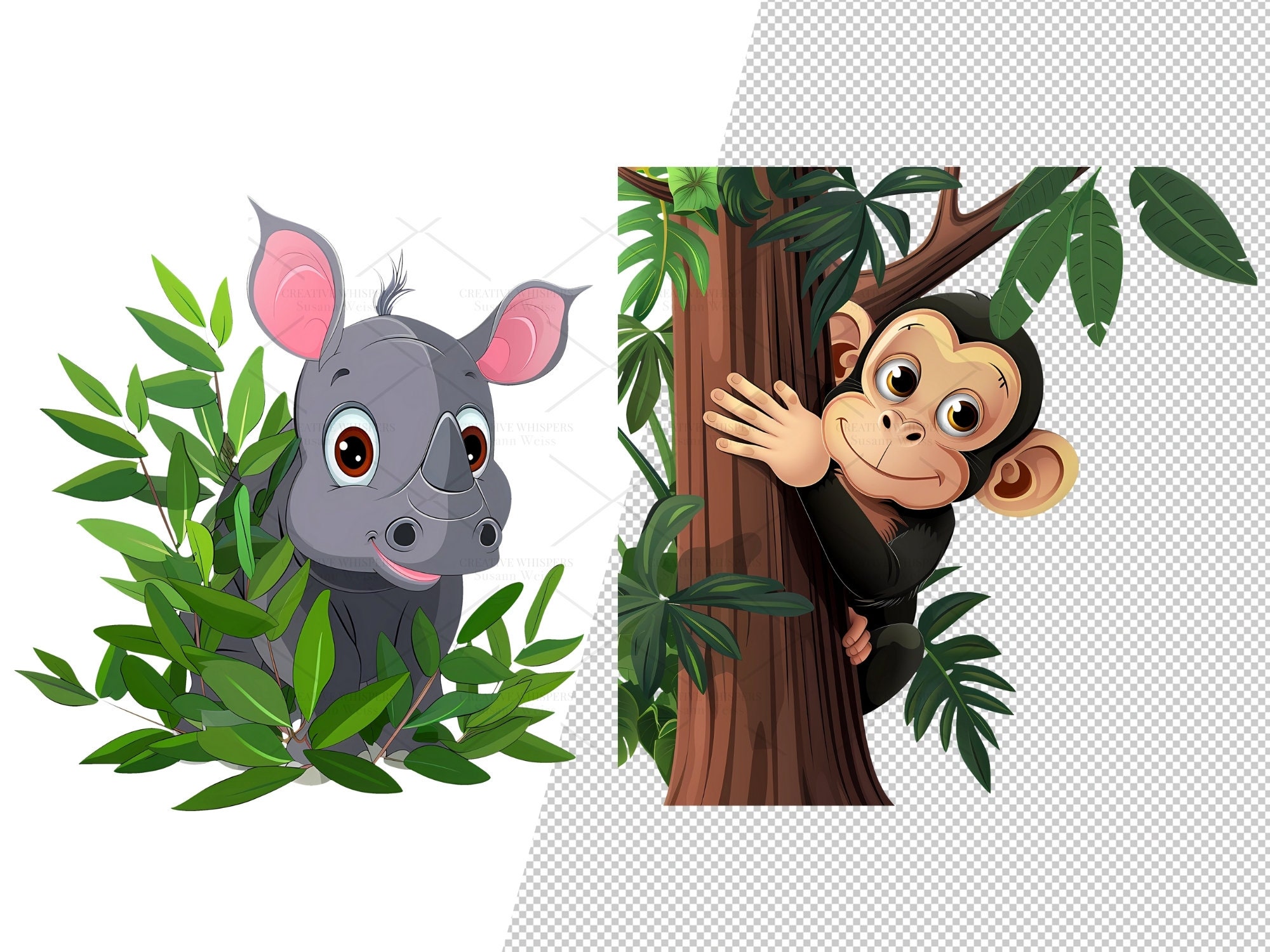 Jungle Animal Clipart Bundle: 3D Pngs for Scrapbooking (digital ...