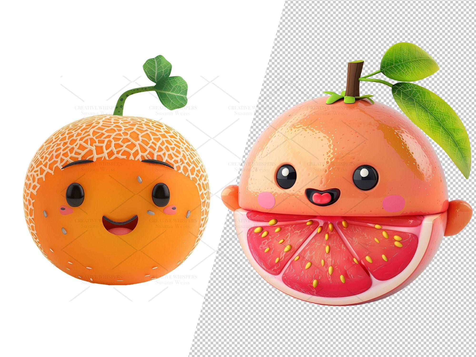 Cute Funny Fruits Cartoon Sticker Clipart Bundle 10 High Quality Pngs ...
