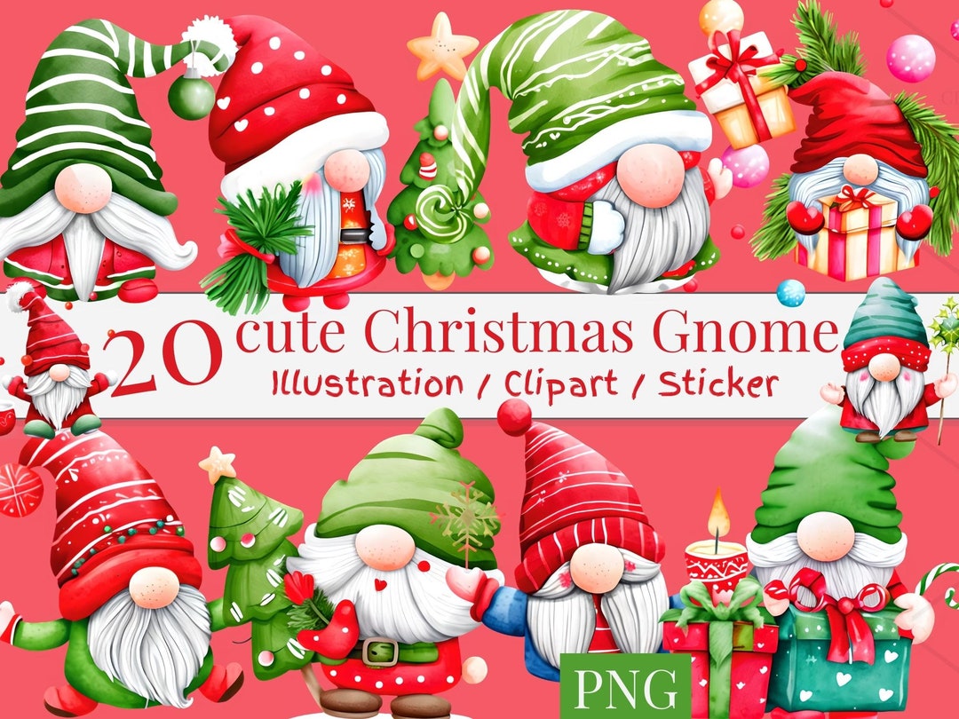 20 Digital Cute Christmas Gnome Clipart Set, Cute Christmas Gnome ...