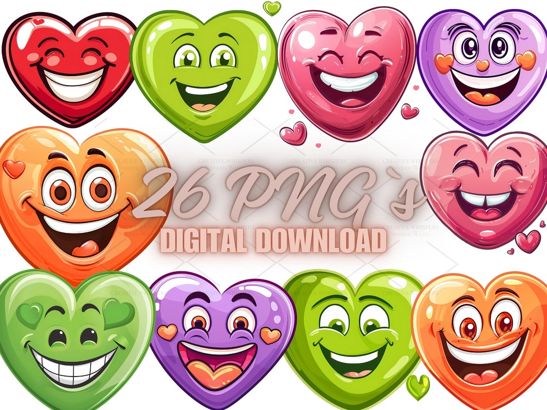Cute Heart Funny, Cartoon Clipart Illustration Bundle- 26 High Quality ...