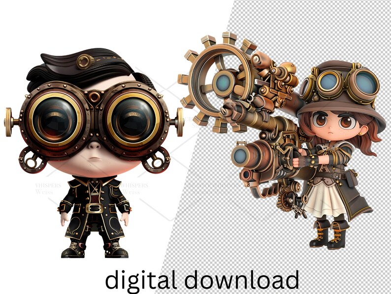 Steampunk Cartoon Illustration Clipart Sticker Bundle 10 High Quality ...
