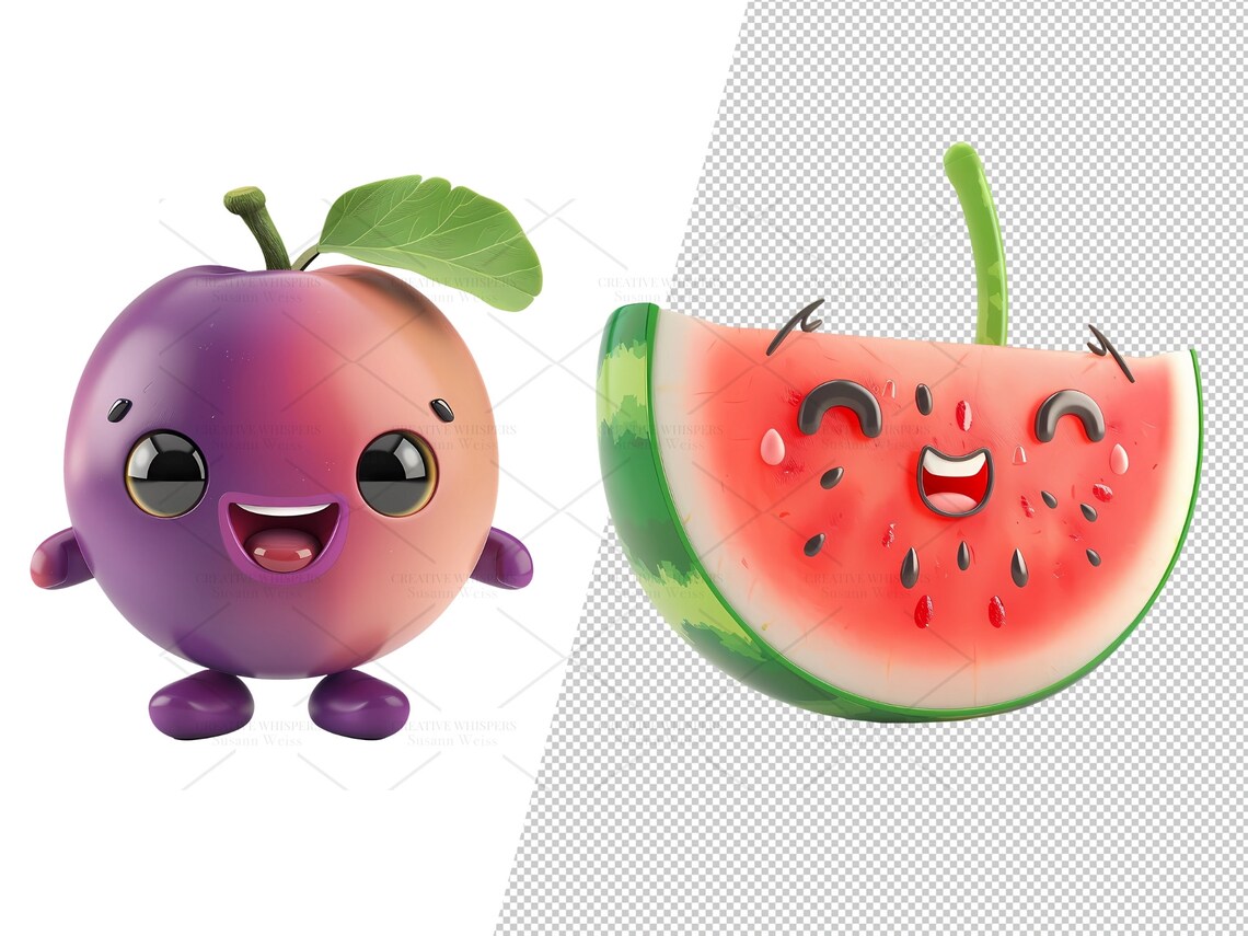 Cute Funny Fruits Cartoon Sticker Clipart Bundle 10 High Quality Pngs ...