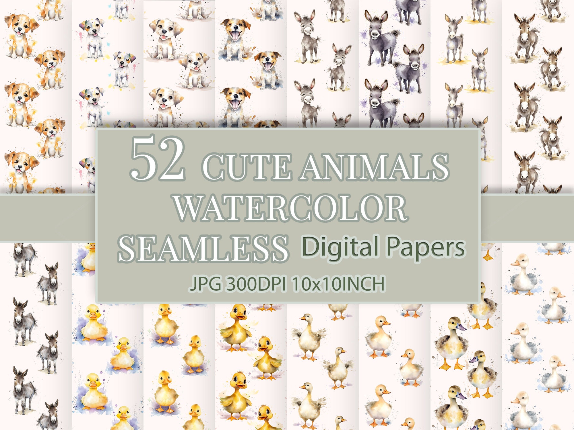 52 Cute Animals Seamless Pattern Digital Paper A Collection of Animals ...