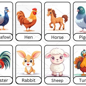 16 Adorable Farm Animal Flashcards for Kids Learning Cards Editable PDF ...