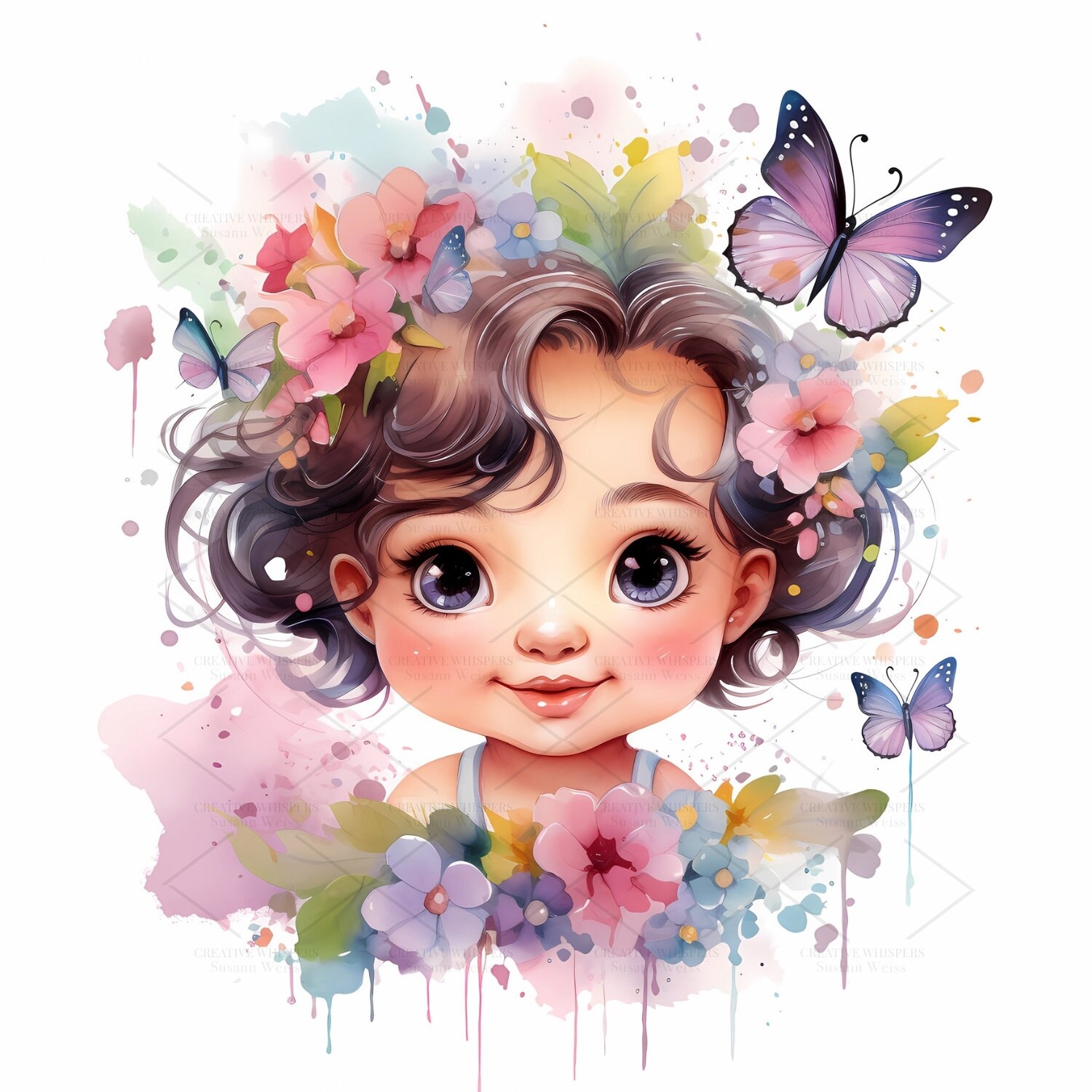 Cute Girl With Flowers Watercolor Clipart Bundle 10 High Quality Images ...