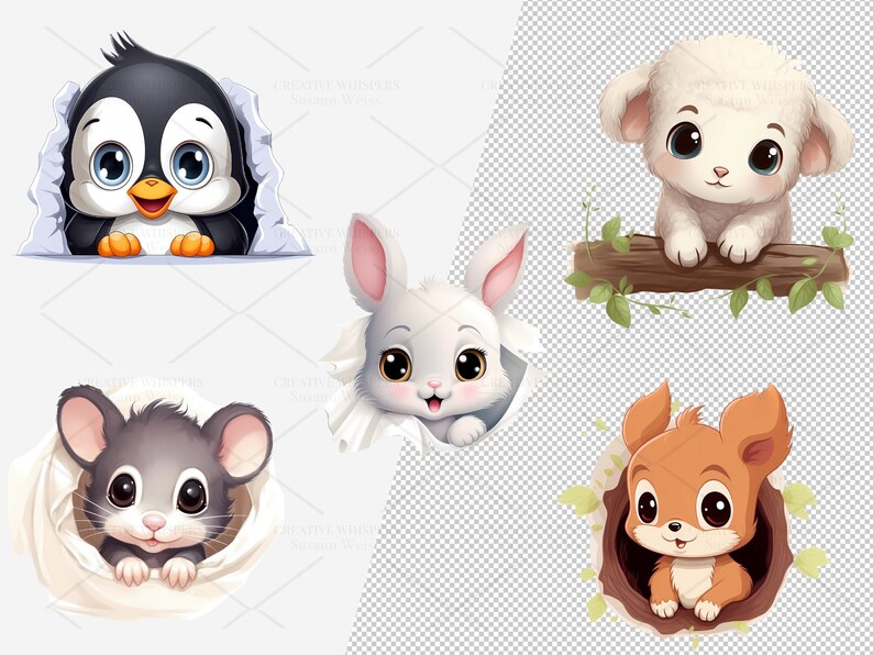 20 Cute Peekaboo Animal Clipart, Cute Animal Sticker, Ornaments ...