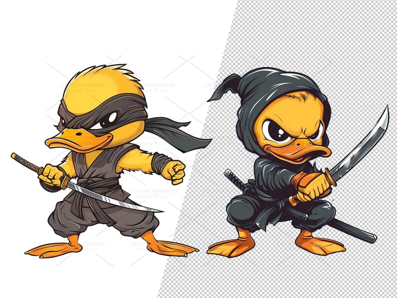Duck Ninja Clipart Bundle – 10 PNG Illustrations, Craft Graphics ...