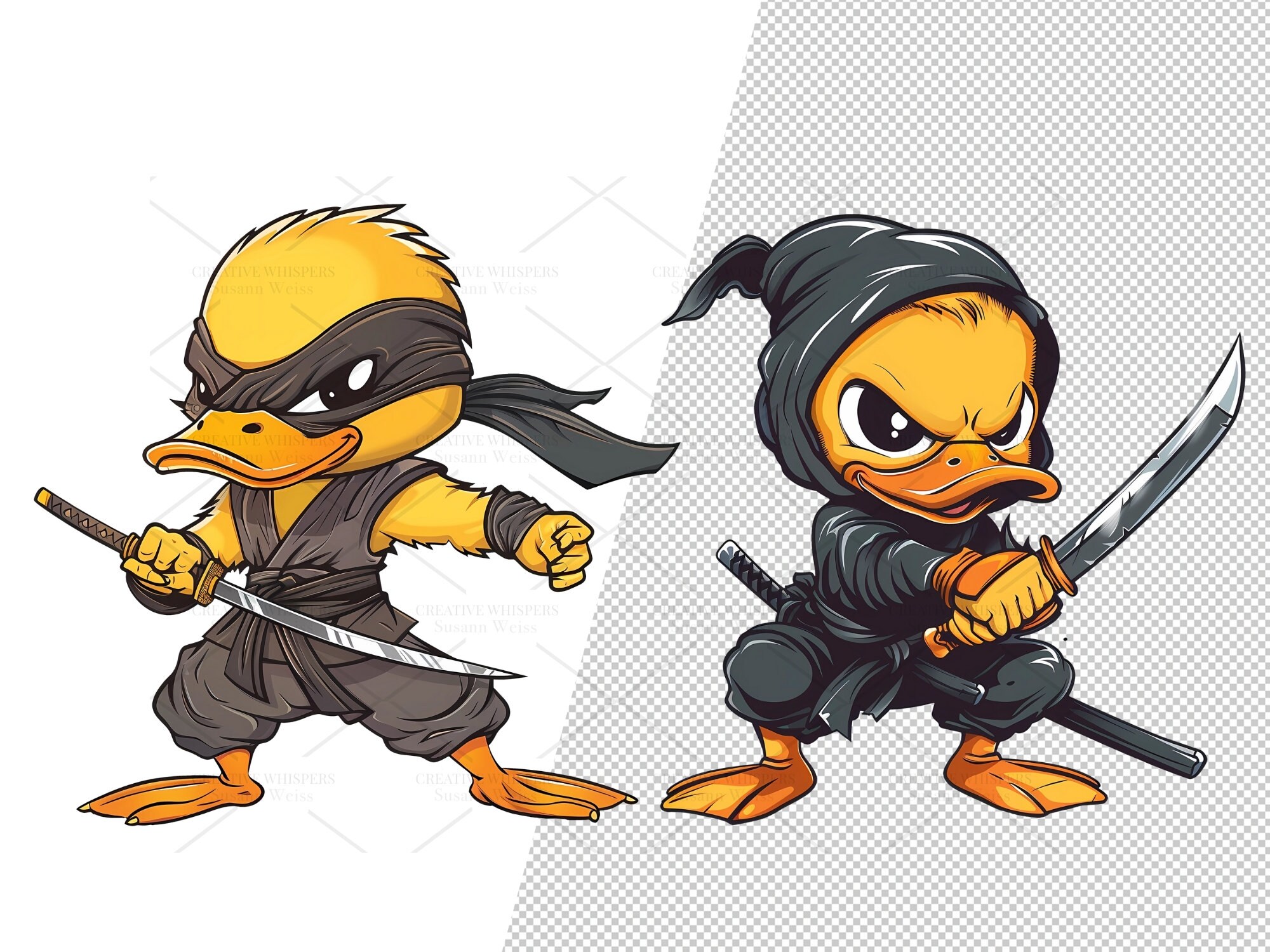 Duck Ninja Clipart Bundle – 10 PNG Illustrations, Craft Graphics ...