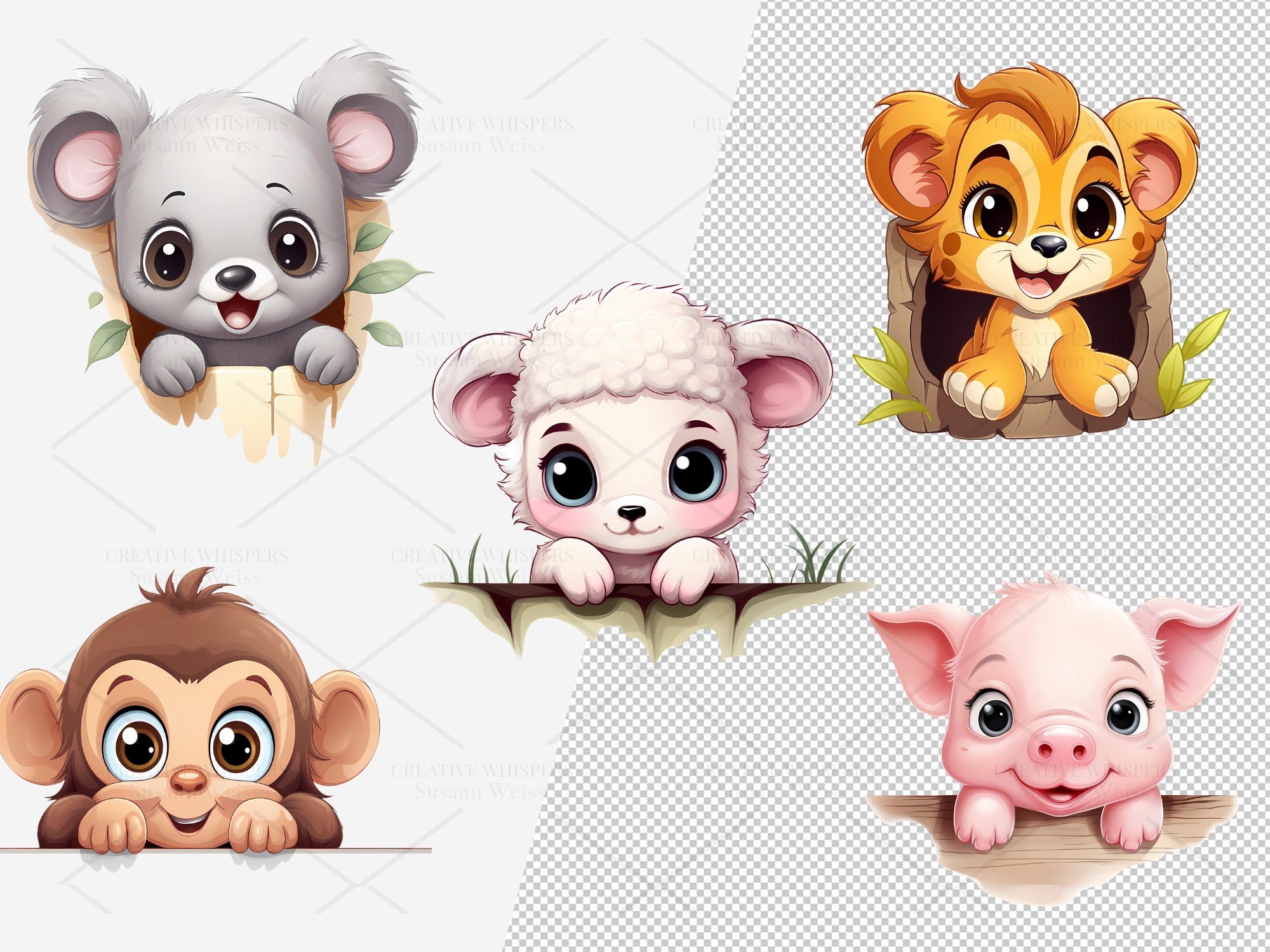 20 Cute Peekaboo Animal Clipart, Cute Animal Sticker, Ornaments ...