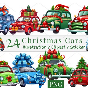 24 Digital Christmas Car Clip Art Set, Christmas Car Sticker ...