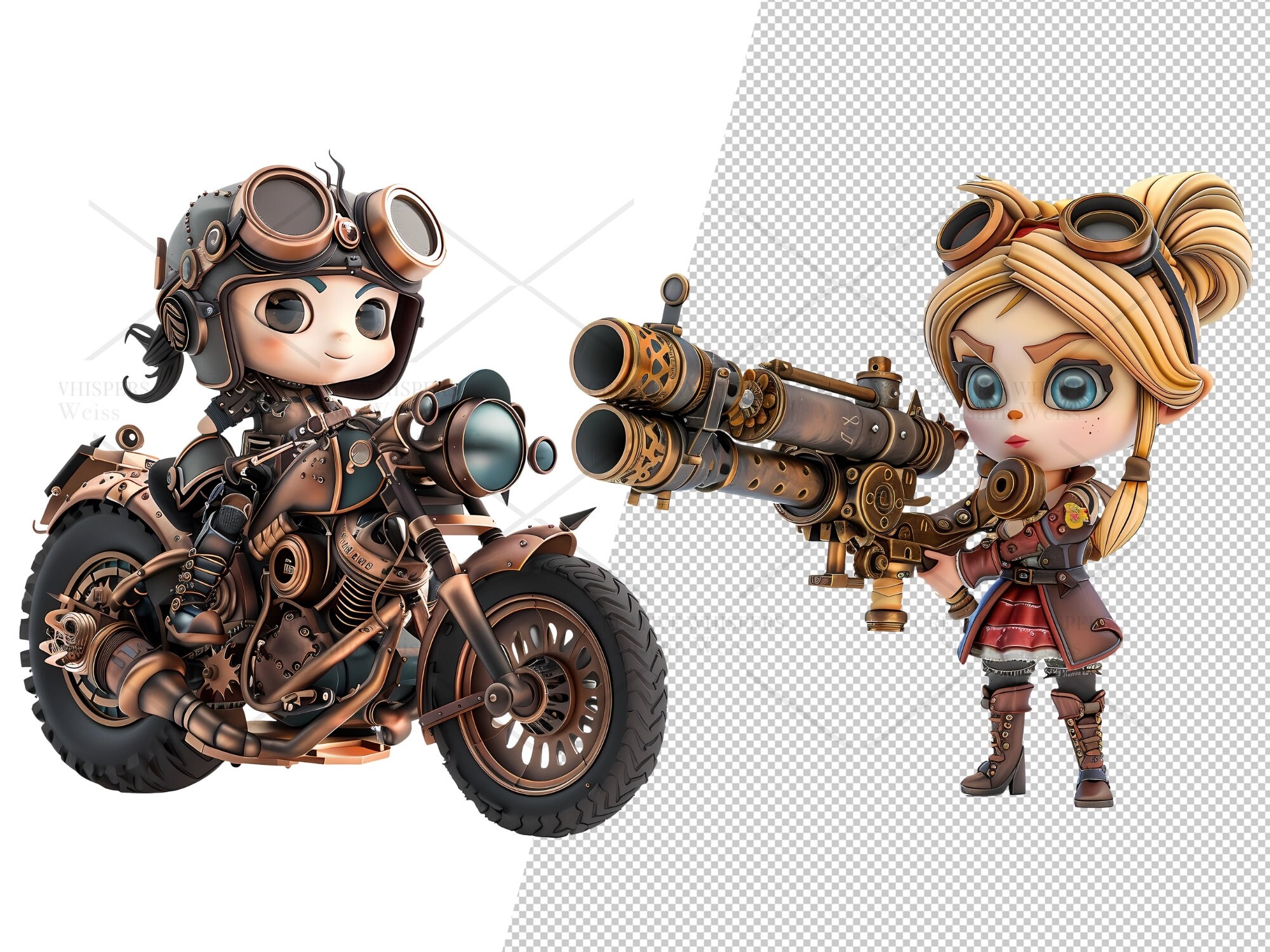 Steampunk Cartoon Illustration Clipart Sticker Bundle 10 High Quality ...