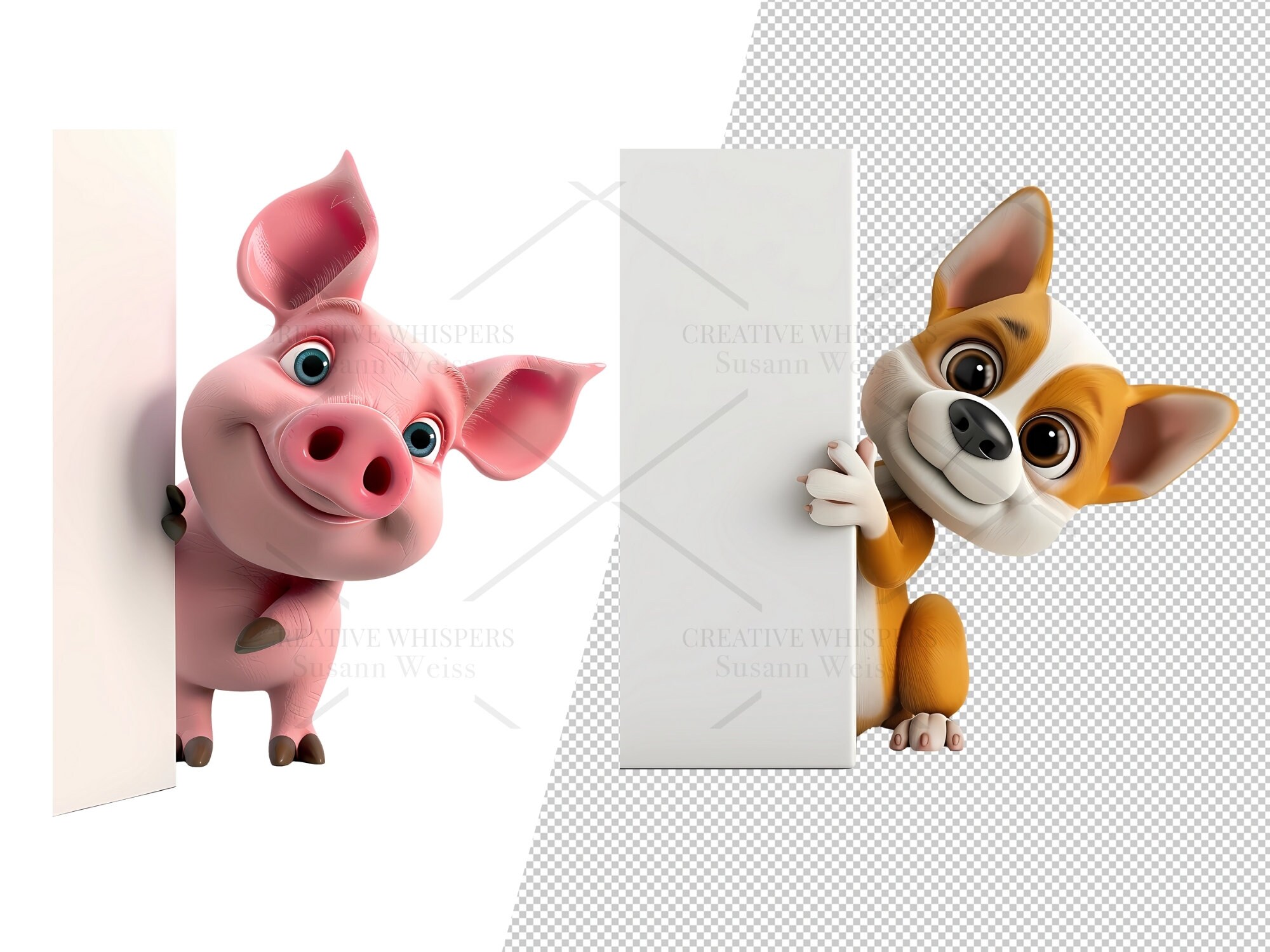 Cute Animal Peeking, Funny 3d Clipart Bundle 10 High Quality Pngs ...