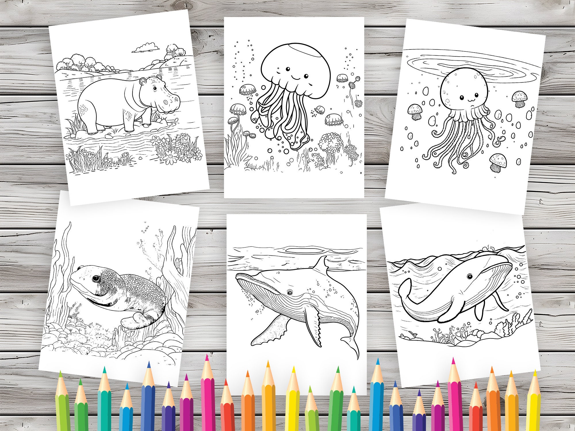 36 Sea Animals Coloring Pages for Kids Ocean Life Fun Digital Download ...
