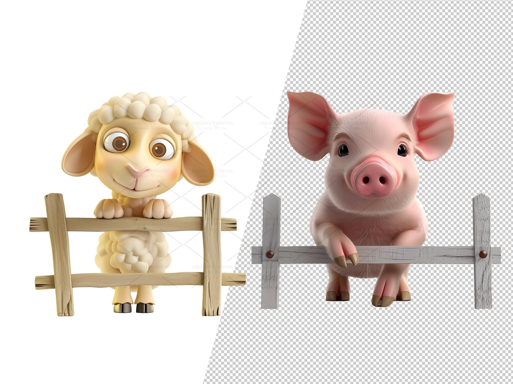 Cute Farm Animal 3d Clipart Bundle 10 High Quality Pngs, Journaling ...