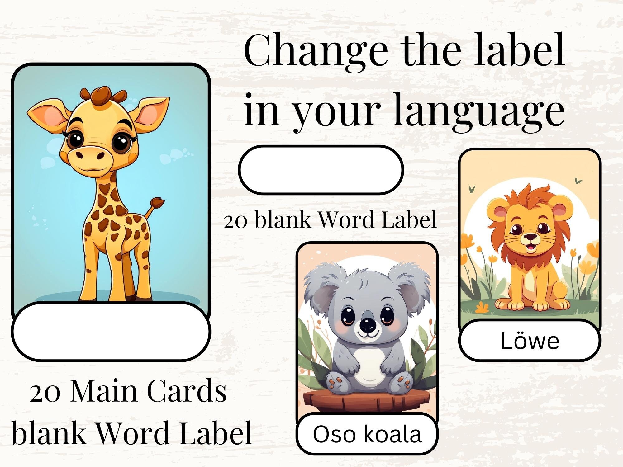 20 Adorable Zoo Animal Flashcards for Kids - Learning Cards Editable ...