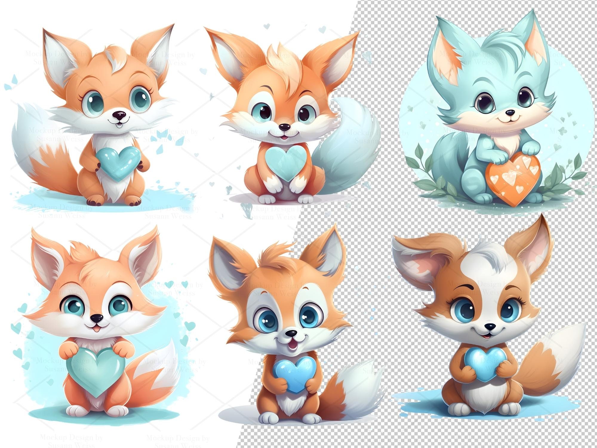 30 Digital Cute Fox Clip Art Set, Cute Fox Sticker, Cute Fox Colorful ...