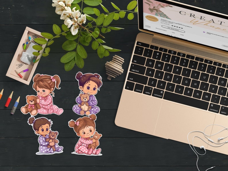 Cute Baby Girl Cartoon Sticker, Clipart Bundle 10 High Quality Pngs ...