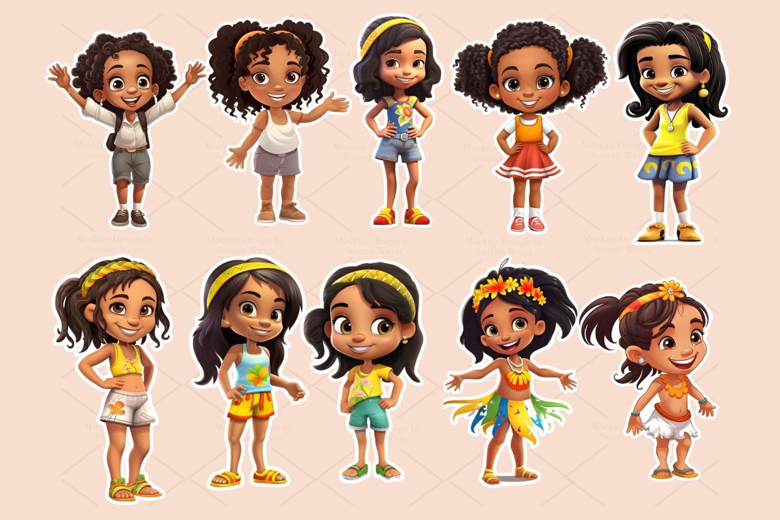 78 Cute Girl Stickers PNG – Multicultural Kids Clipart With Diverse ...