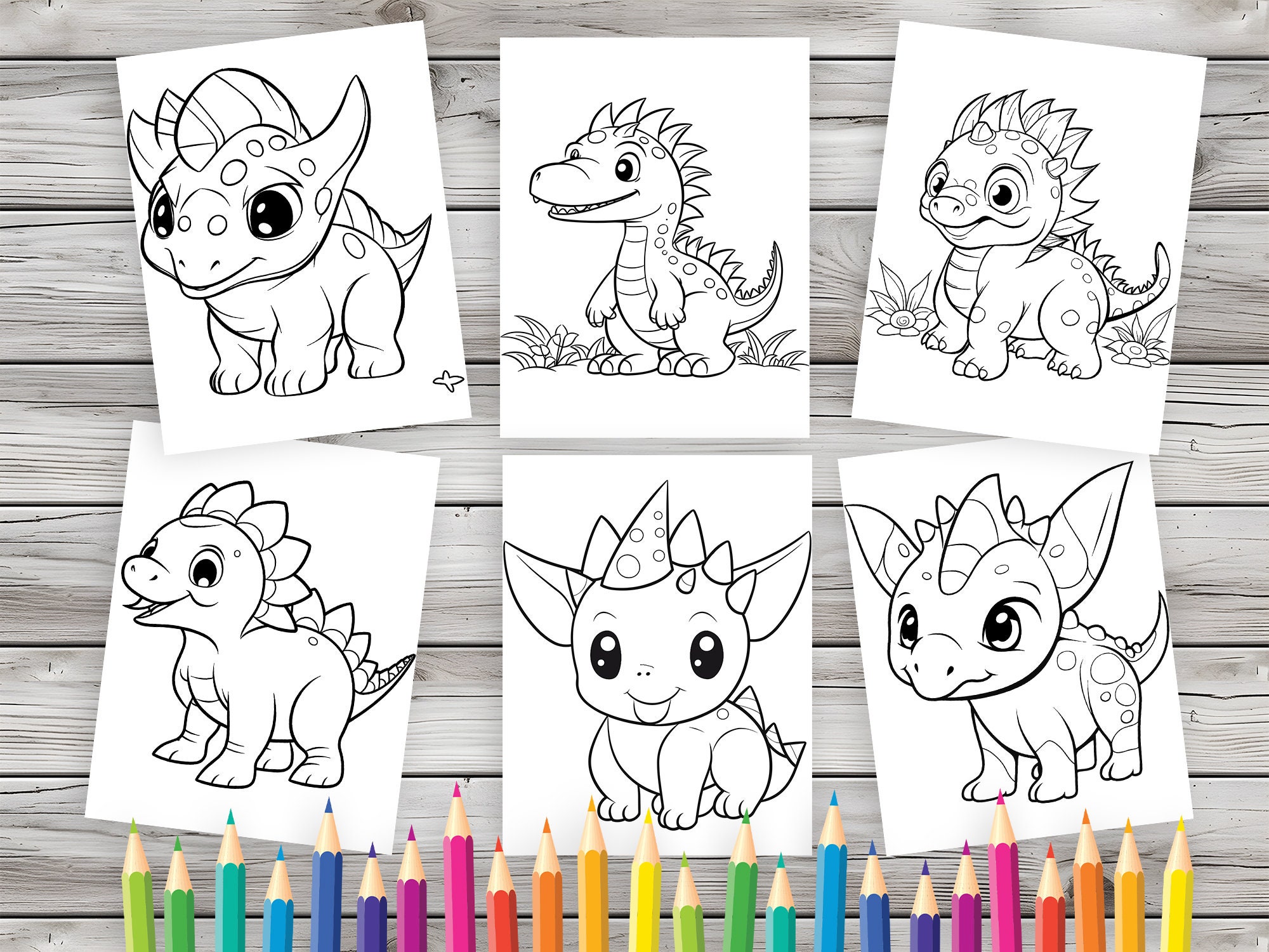Dinosaur Coloring for Kids: 30 Cute Dinosaur Coloring Pages Inside! - Etsy