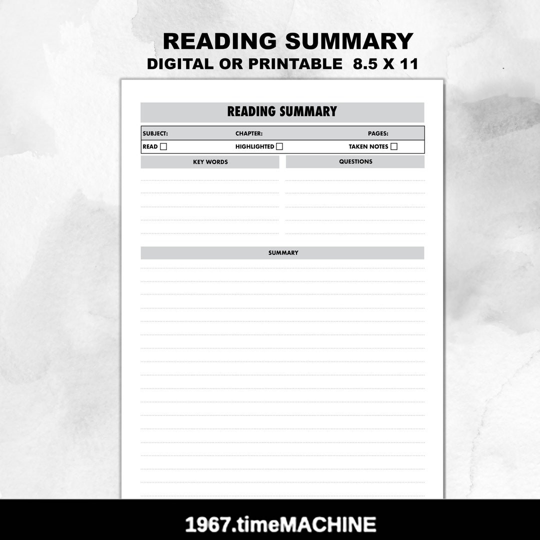 Digital or Printable Reading Summary Template 8.5 X 11 - Etsy