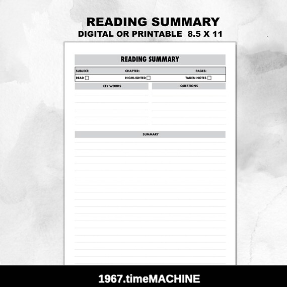 Digital or Printable Reading Summary Template 8.5 X 11 - Etsy