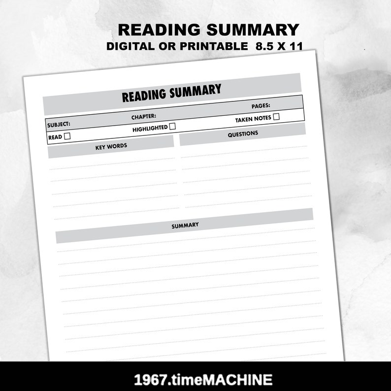 Digital or Printable Reading Summary Template 8.5 X 11 - Etsy