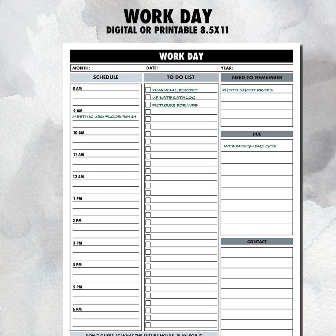 Digital or Printable Work Day Planner 8.5x11 - Etsy