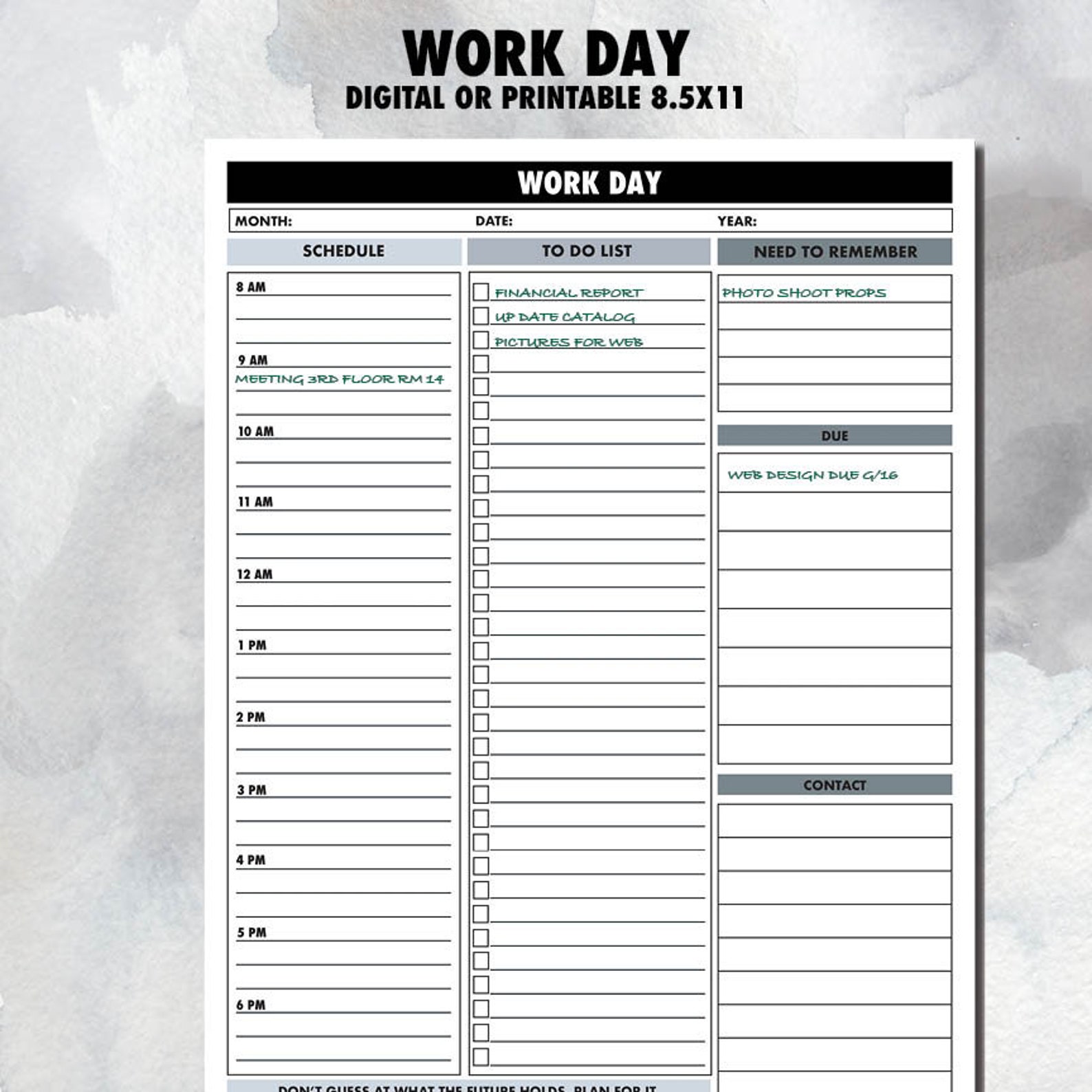 Digital or Printable Work Day Planner 8.5x11 - Etsy