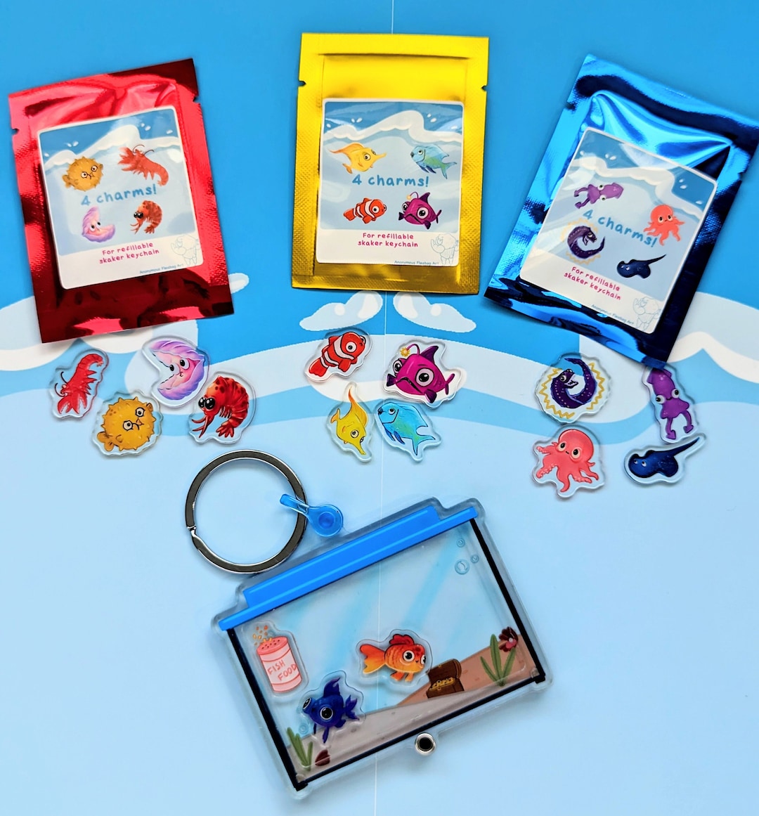 Cute Aquarium Refillable Shaker Keychain ~ Acrylic Charms, Openable ...