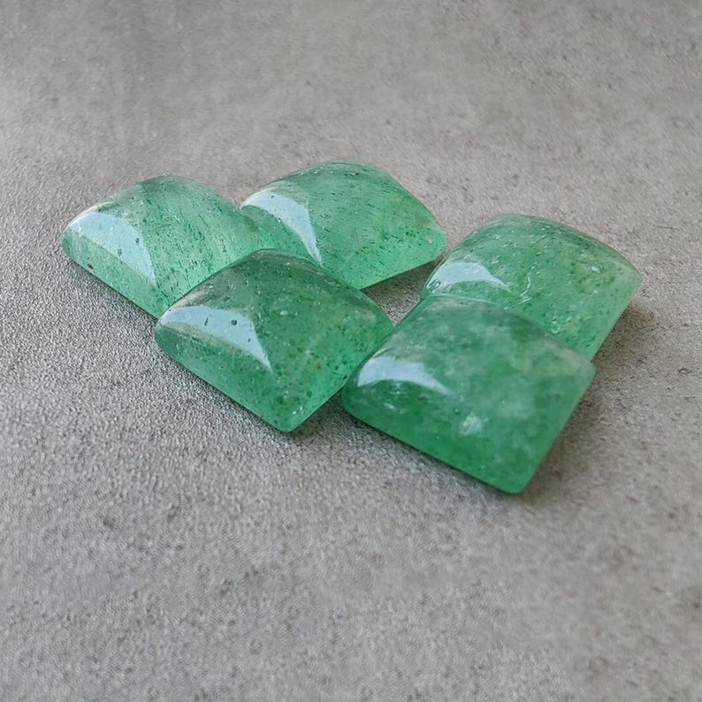 Green Strawberry Quartz Cabochon: Square Gemstone for Jewelry Making - Etsy