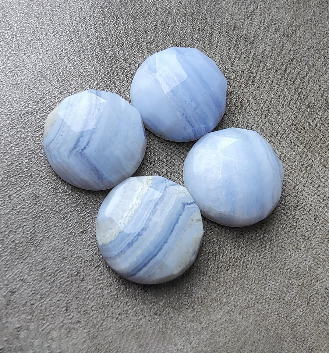 Blue Lace Agate Round Checker Cut Calibrated Gemstone | Natural Flat ...
