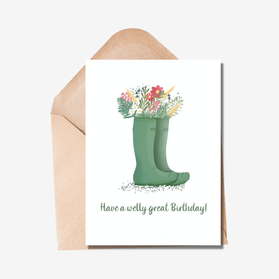 Birthday Card Welly Boot Pun Wild Flower Design Card for Her / Mum ...