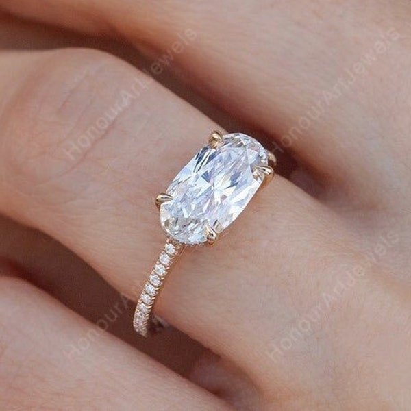 Horizontal Oval Engagement Ring - Etsy