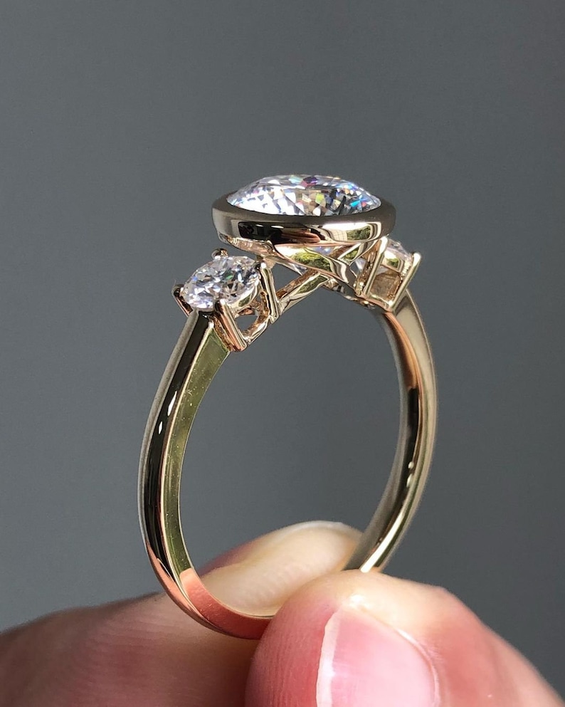 Round Cut Bezel Solitaire Ring, Brilliant Cut Diamond Simulant ...