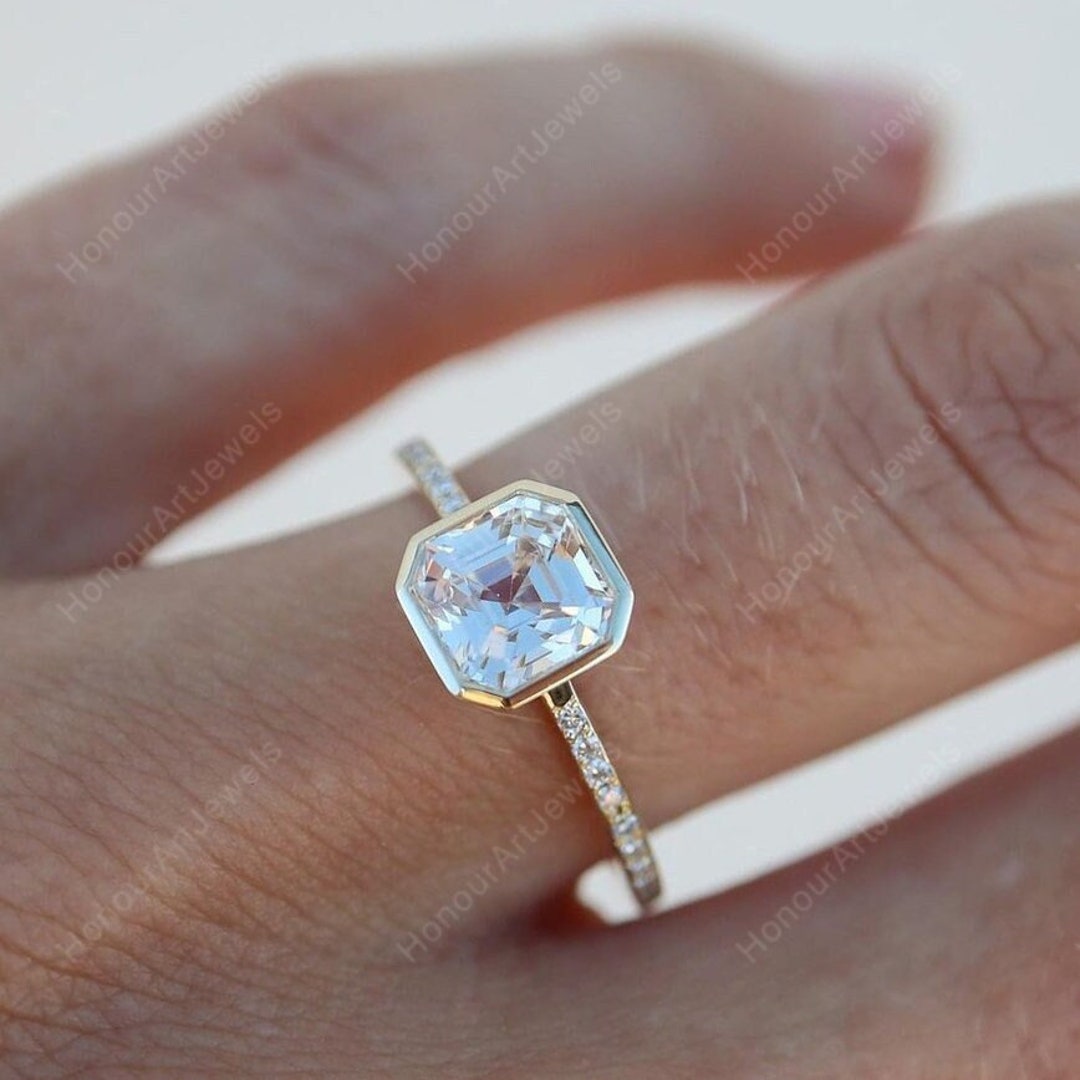 Asscher Cut Solitaire Engagement Ring, Asscher Solitaire With Accent Wedding Ring, 2.00 Carat ...
