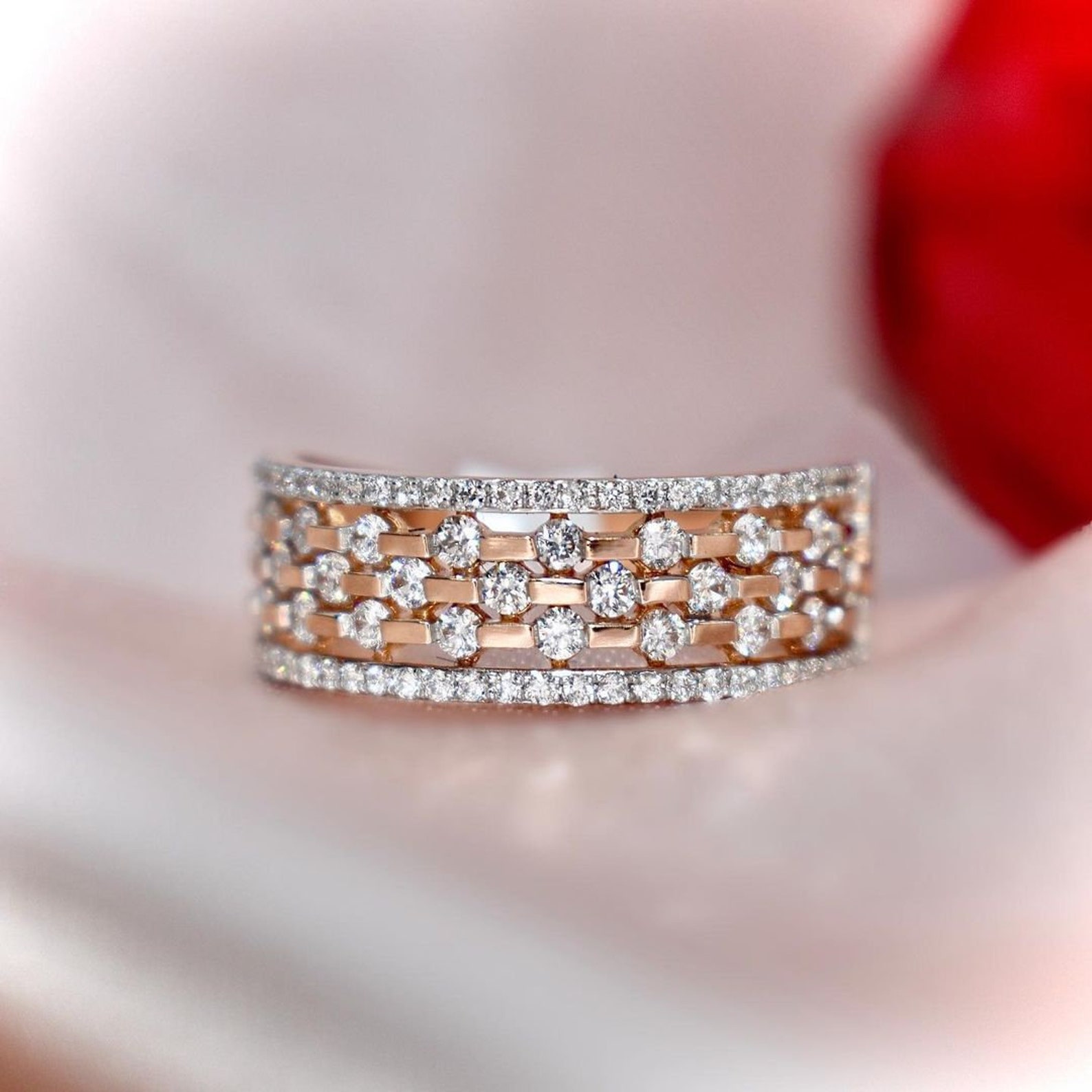 Round Moissanite Micro Pave Thick Band, 925 Silver Calming Stone ...