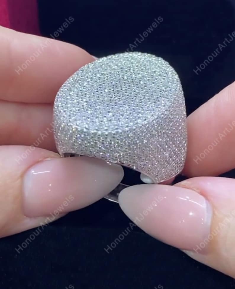 Men's Ring, Round Moissanite Men's Ring, Micro Pave Ring, 925 Sterling Silver Men's Ring, Iced ...