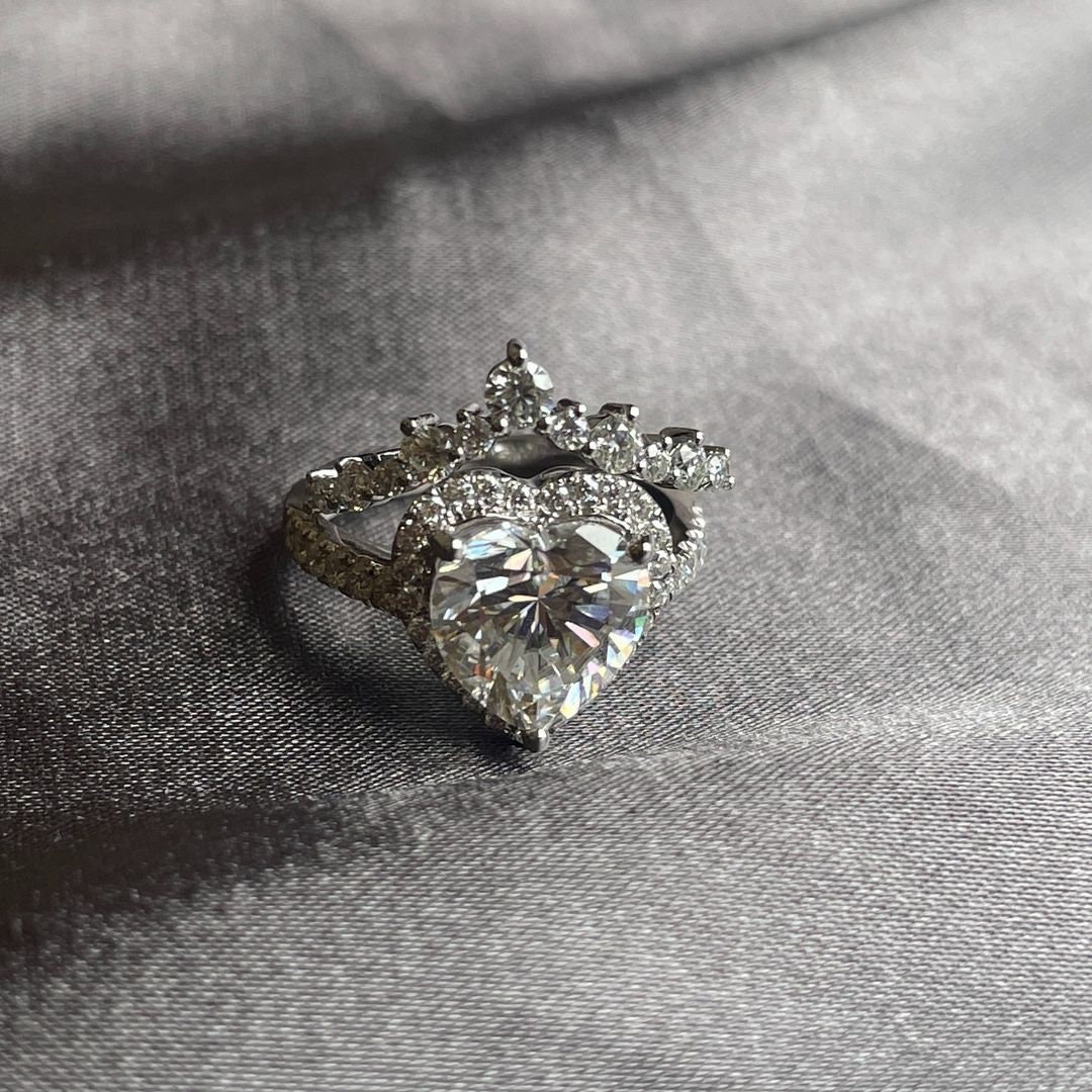 Halo Heart Diamond Wedding Ring Set Women, Half Eternity Curved Wedding ...