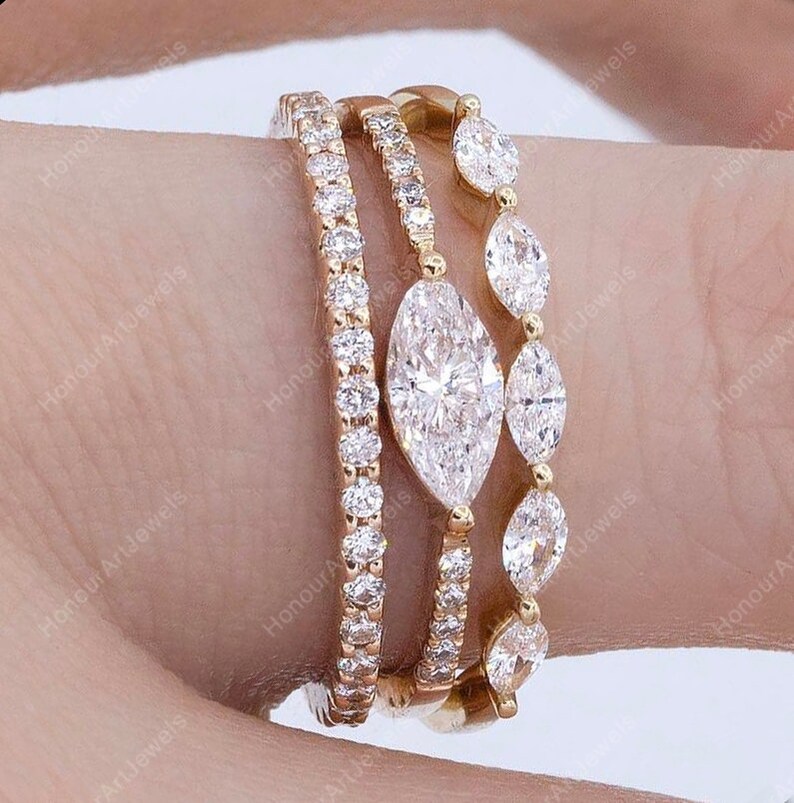 Marquise Cut Wedding Ring, Set, Moissanite Engagement Ring Set, East ...
